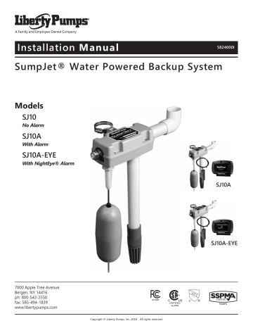 Liberty Pumps SJ10 Sump Jet 660-1185 GPH Water Powered Backup Sump Pump ...