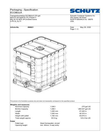 VPC IBC-275-1 275 gal. Intermediate Bulk Container IBC Tank ...