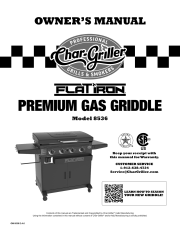 Char-Griller 8536 Premium 4-Burner Gas Griddle Instructions | Manualzz