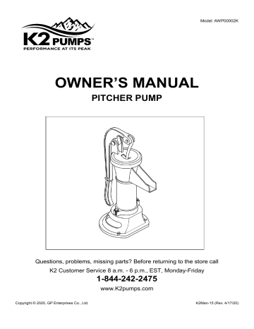 K2 AWP00002K Cast Iron Pitcher Pump Instructions | Manualzz