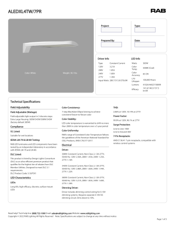 RAB Lighting ALEDXL4TW/7PR Area Light Spec Sheet | Manualzz