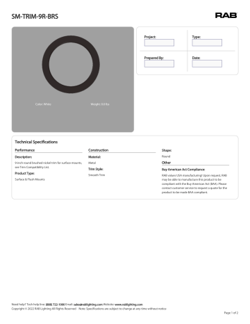 RAB Lighting SM-TRIM-9R-BRS Surface & Flush Mount Spec Sheet | Manualzz