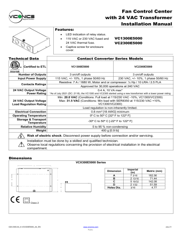 Viconics VC1300/VC2300 Fan Control Center Installation Guide | Manualzz