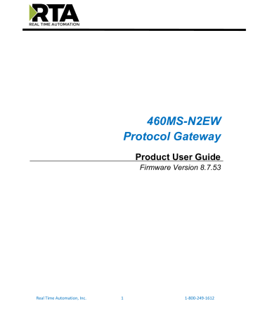 Real Time Automation 460MS Modbu TCP/IP Gateway User Guide | Manualzz