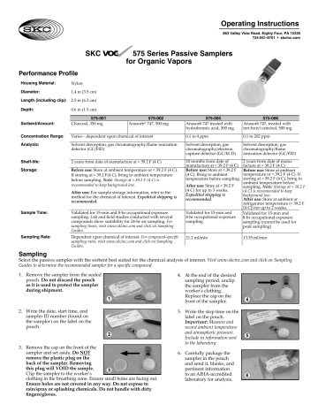 SKC 575-001 VOC Chek® 575 Passive Samplers Operating Instructions ...