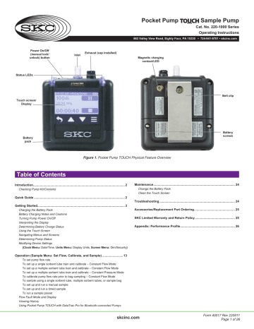 SKC 220-5000TC-K AirChek TOUCH Single High Flow Pump Kit Operating Instructions | Manualzz