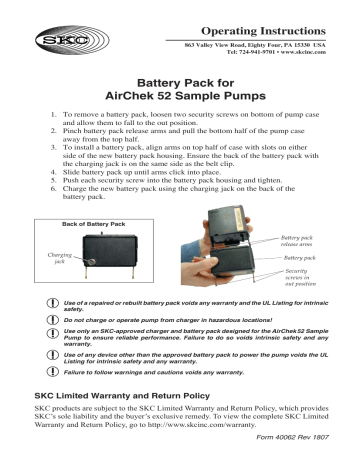 SKC 224-52K5 AirChek 52 Sample Pump 5-pack Kit Operating Instructions | Manualzz