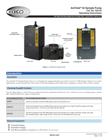 SKC 224-52K5 AirChek 52 Sample Pump 5-pack Kit Operating Instructions | Manualzz