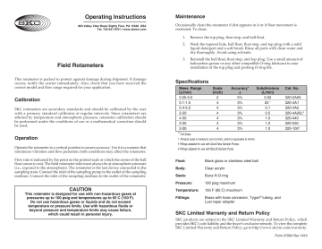 SKC 320-4A1 Rotameter Operating Instructions | Manualzz