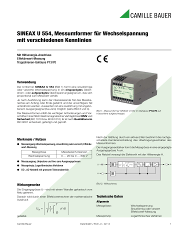 Camille Bauer SINEAX® U554 Produktdatenblatt | Manualzz