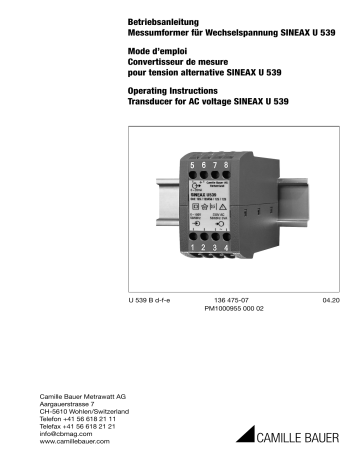 Camille Bauer SINEAX® U539 Operating instructions | Manualzz
