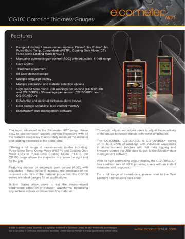 Elcometer CG100 Corrosion Thickness Gauge User Guide | Manualzz