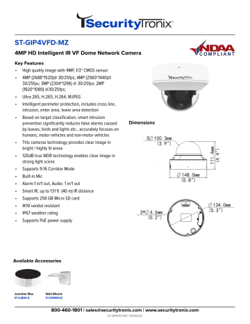 Security Tronix ST-GIP4VFD-MZ Camera Specification Sheet | Manualzz