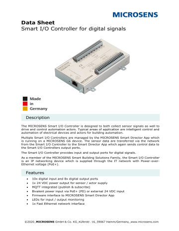 Microsens Smart I/O Controller Digital Data Sheet | Manualzz
