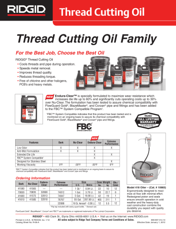 RIDGID 41585 55 gal Mineral Cutting Oil Specification | Manualzz