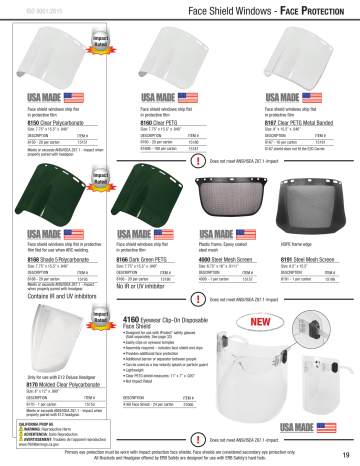 ERB Safety 15151 Clear Face Shield Specification | Manualzz