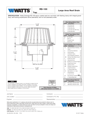 Watts RD-104 Drainage RD-100 Series 4 in. Cast Iron Roof Drain ...