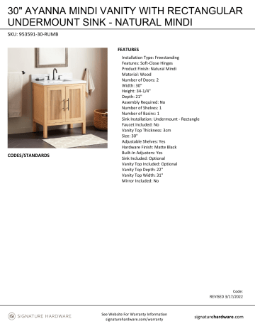 Signature Hardware 481755 30 MINDI VANITY Specification | Manualzz