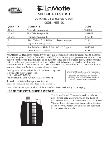 Lamotte 4456-01 Sulfide Test Kit User guide | Manualzz