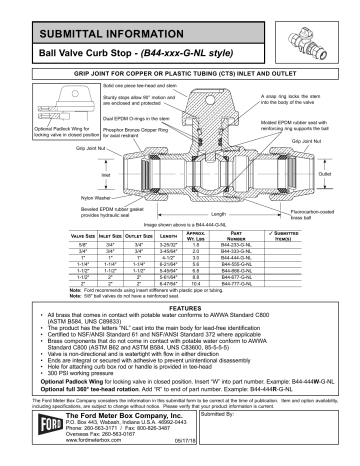 Ford Meter Box B44-444W-G-NL 1 in. Grip Joint Brass Ball Curb Valve ...