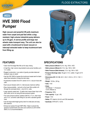 Dri-Eaz 107977 HVE 3000 Flood Pumper 50 GPM Specification | Manualzz