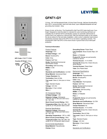 Leviton GFNT1-GY Plastic Receptacle Specification | Manualzz