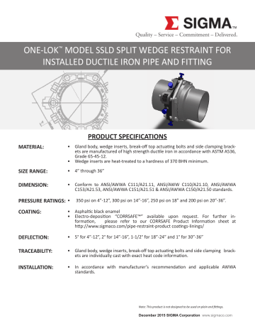 Sigma SSLDP6 ONE-LOK™ 6 in. Wedge Restraint Gland for Ductile Iron Pipe ...