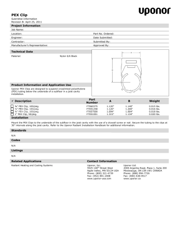 Uponor F7051258 Plastic Clip Specification | Manualzz