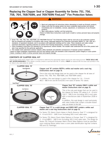 Victaulic Clapper Seal Replacement Kit instruction manual | Manualzz