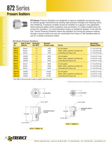H.O. Trerice 872-12 1/2 in. Pressure Snubber Specification | Manualzz