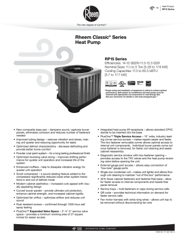 Rheem RP1548AJ1NA RP15 Series 4 Ton 15 SEER Single-Stage R-410A 1/3 hp ...
