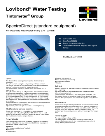 Lovibond 712000 100/240V Spectrodirect Specification | Manualzz