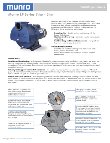 Munro LP200B LP Series 70 gpm 2 hp Cast Iron Centrifugal Pump Specification | Manualzz