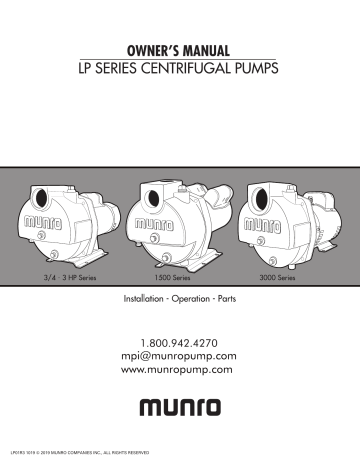 Munro LP200B LP Series 70 gpm 2 hp Cast Iron Centrifugal Pump User ...