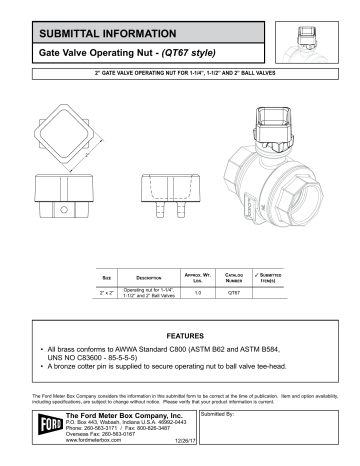 Ford Meter Box QT67 2 in. Brass Operating Nut Specification | Manualzz