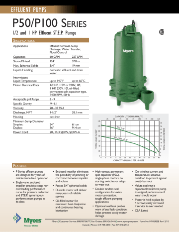 Myers P102 P100 Series 1 hp Effluent Pump Specification | Manualzz