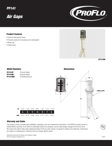 ProFlo PF141BN Air Gap Specification | Manualzz