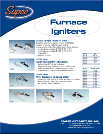 Supco SIG102 120V Hot Surface Ignitor Specification | Manualzz