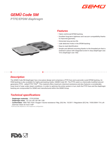 Gemu Code 5M PTFE/EPDM diaphragm Datasheet | Manualzz