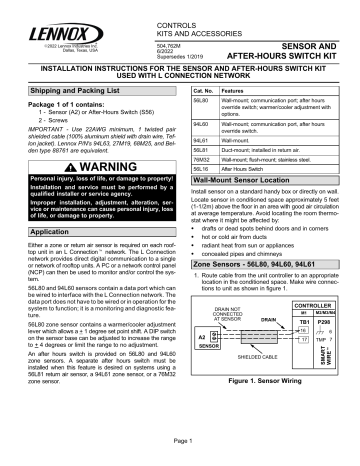 Lennox Sensor and After Hours Switch Kit - L Connection Network (56L80 ...