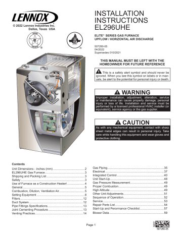 Lennox EL296UHE Series Units Installation Instructions | Manualzz