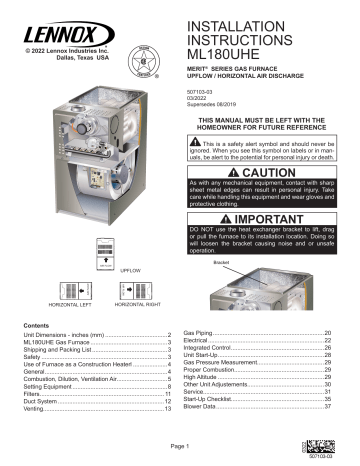 Lennox ML180UHE Series Units Installation Instructions | Manualzz