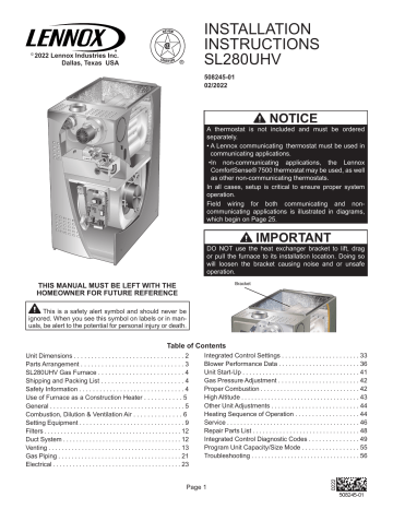 Lennox SL280UHV Series Units Installation Instructions | Manualzz