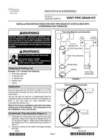 Lennox Vent Pipe Drain Kit For Crawl Space Installation Instructions | Manualzz