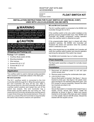 Lennox Float Switch Kit - LG/LC, SCA/SGA - Dr ain Pan Overflow ...