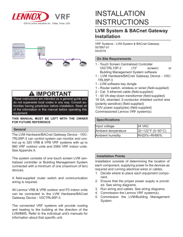 Lennox LVM System & BACnet Gateway Installation Instructions | Manualzz