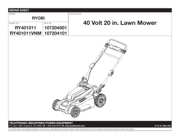 Ryobi RY401110-Y 40V BRUSHLESS 20" PUSH LAWN MOWER KIT User manual ...