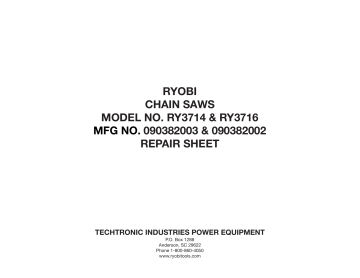 RYOBI RY3716 2 CYCLE 16" Chainsaw Repair Sheet | Manualzz