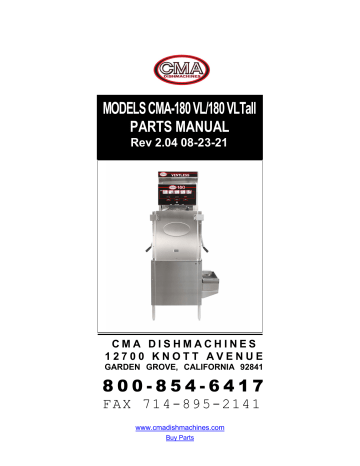 CMA Dishmachines CMA-180-VL TALL Ventless Dishwasher Manual | Manualzz