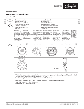 Danfoss DST P100 Pressure transmitters P1XX Installation Guide | Manualzz